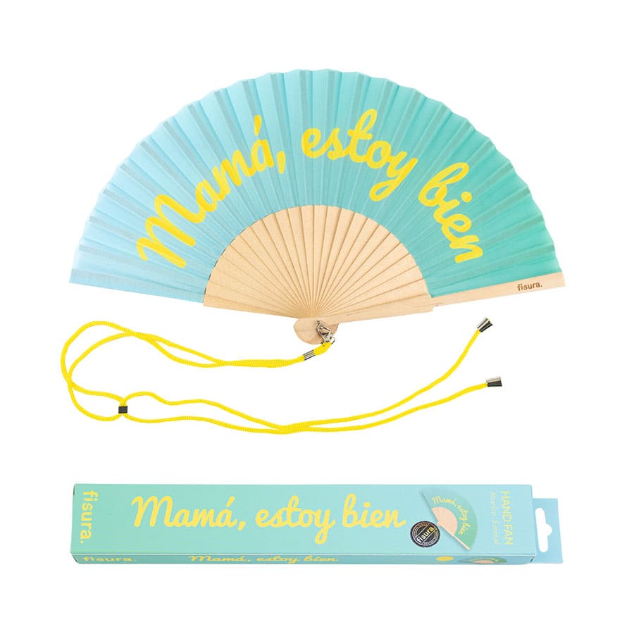 Abanico "Mamá, estoy bien" azul